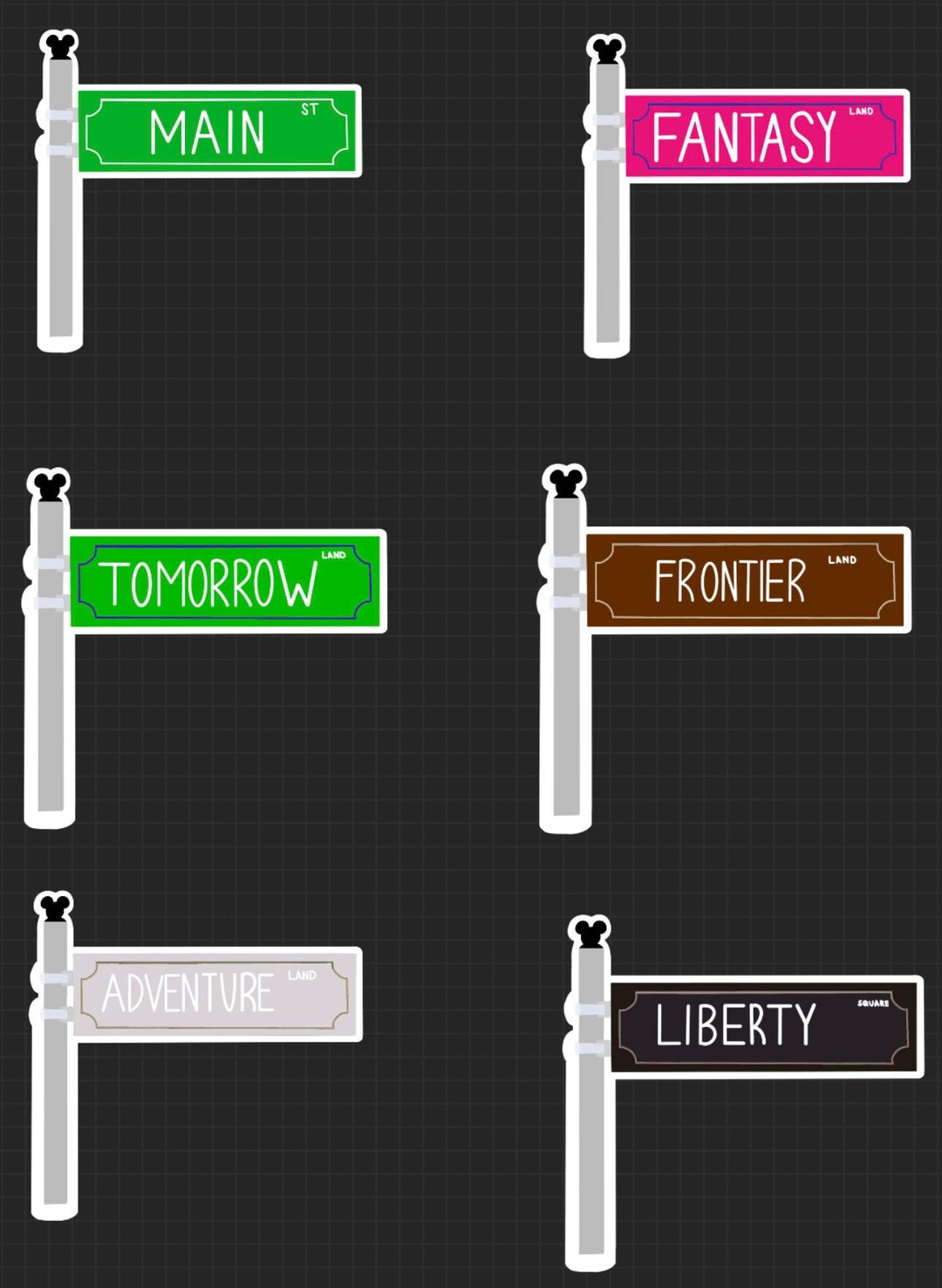 Disney "land" Street Signs Sticker Pack - Etsy