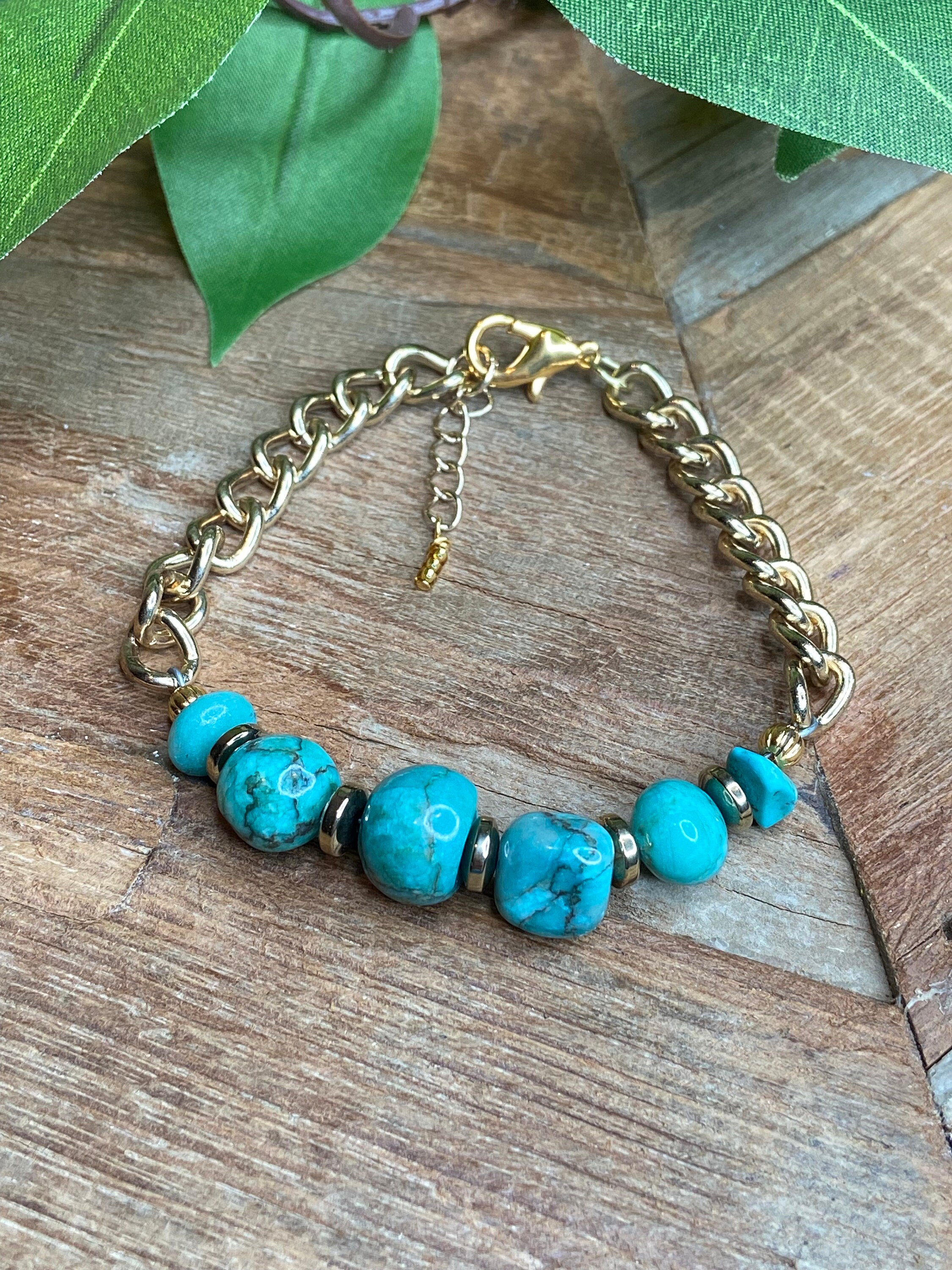 Pulsera de cuentas de color turquesa, pulsera de cuentas de cadena de ...