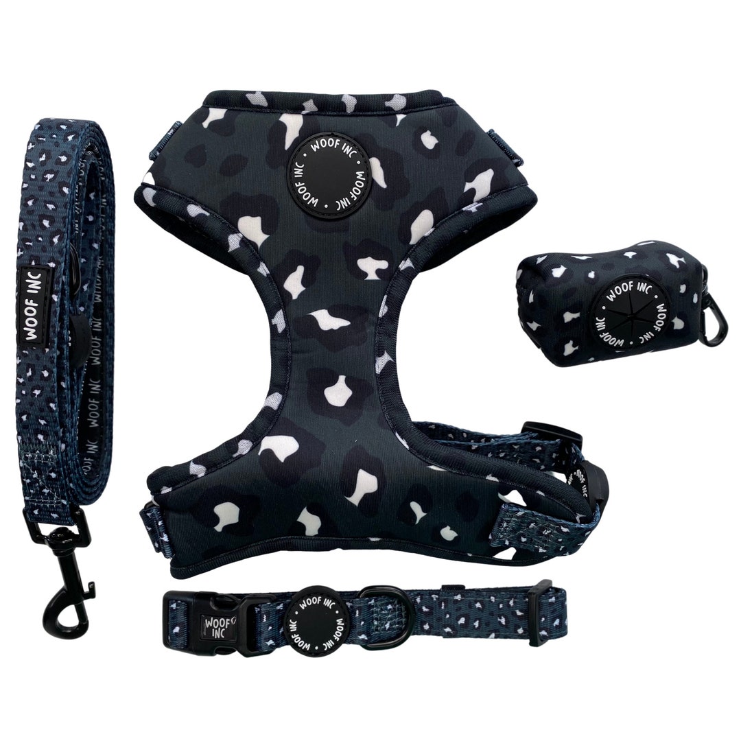 Black Leopard Print Dog Harness Bundle, Black Dog Harness, Small Dog ...