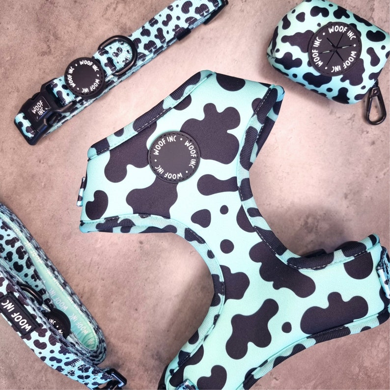 Mint Cow Print Harness Bundle Cow Print Dog Harness Dog - Etsy
