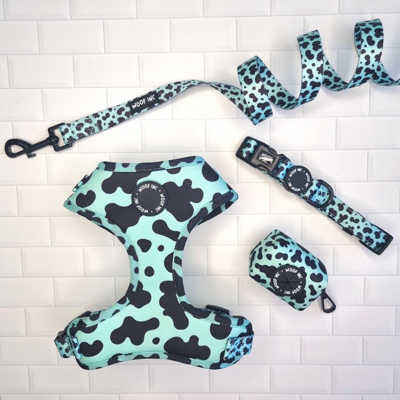 Mint Cow Print Harness Bundle Cow Print Dog Harness Dog - Etsy