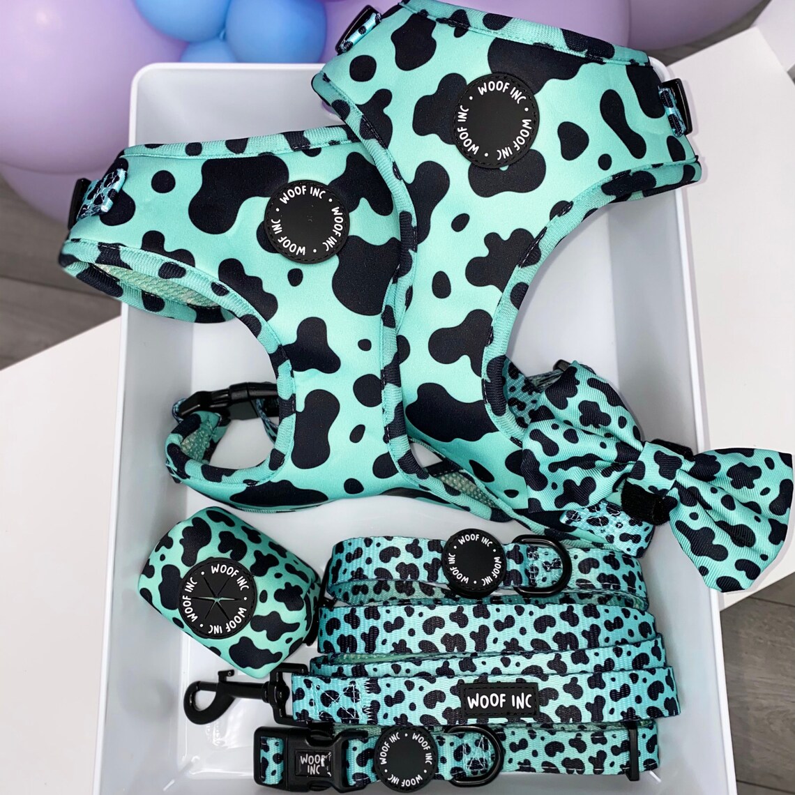 Mint Cow Print Harness Bundle Cow Print Dog Harness Small | Etsy
