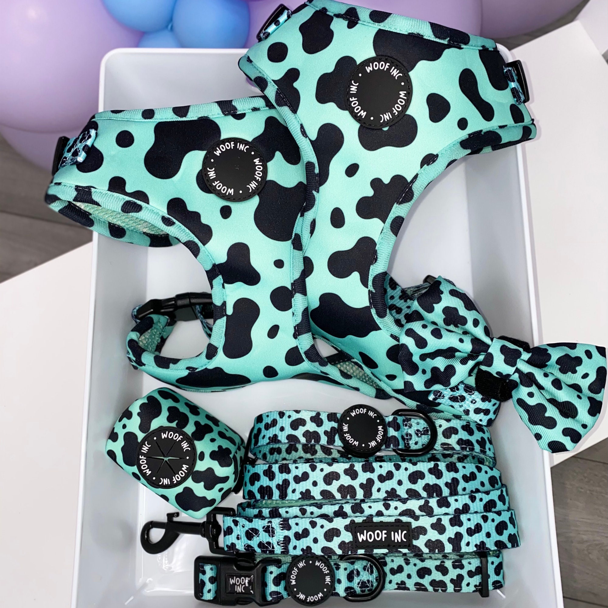 Mint Cow Print Harness Bundle Cow Print Dog Harness Small | Etsy