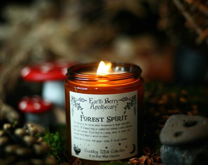 Forest Spirit Crackling Wood Wick Soy Candle - Earthy Pine, Cedarwood Fresh Forest Scent ...