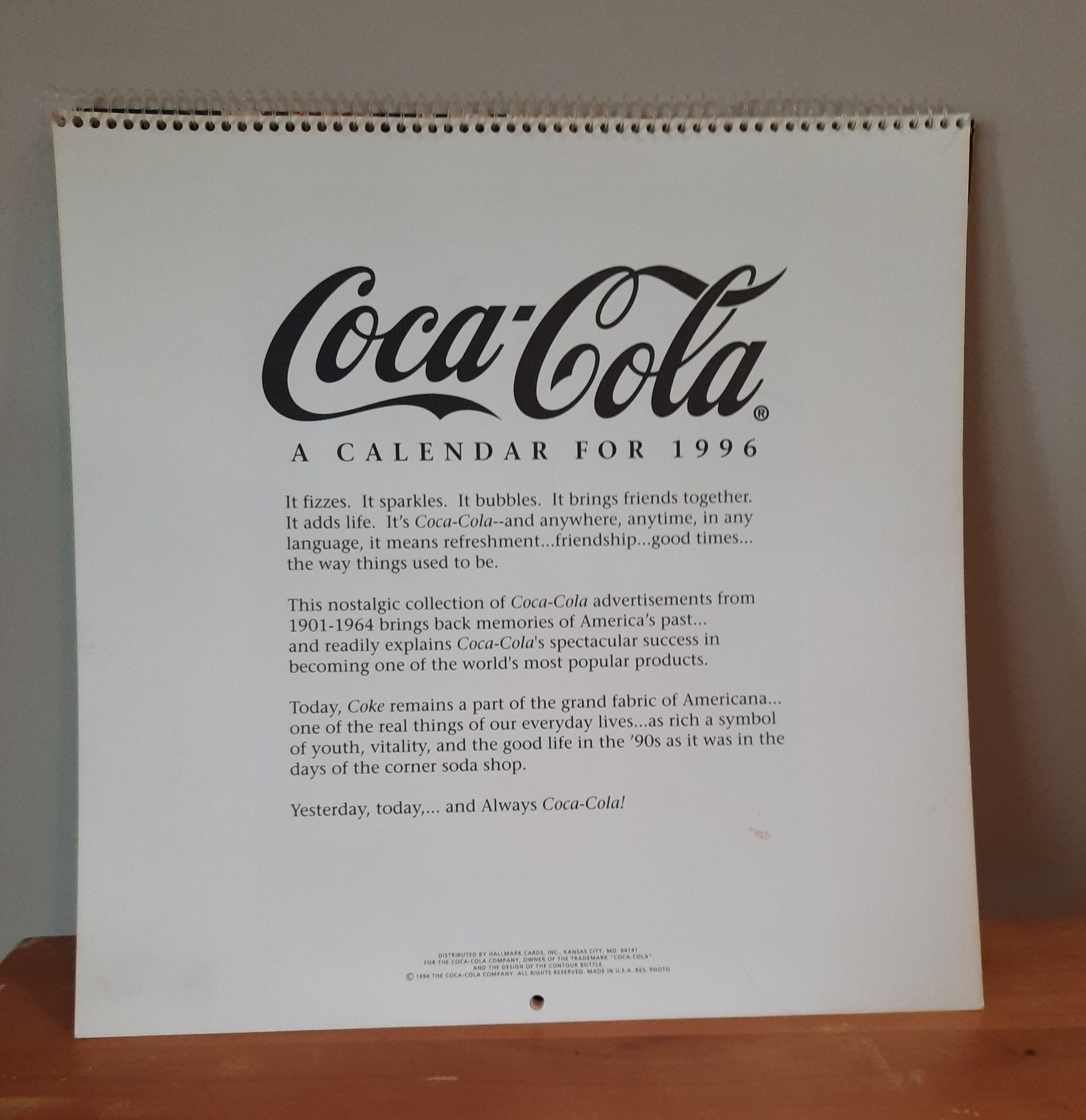 Vintage 1996 Coca Cola Calendar. Coke Calendar Coca Cola - Etsy
