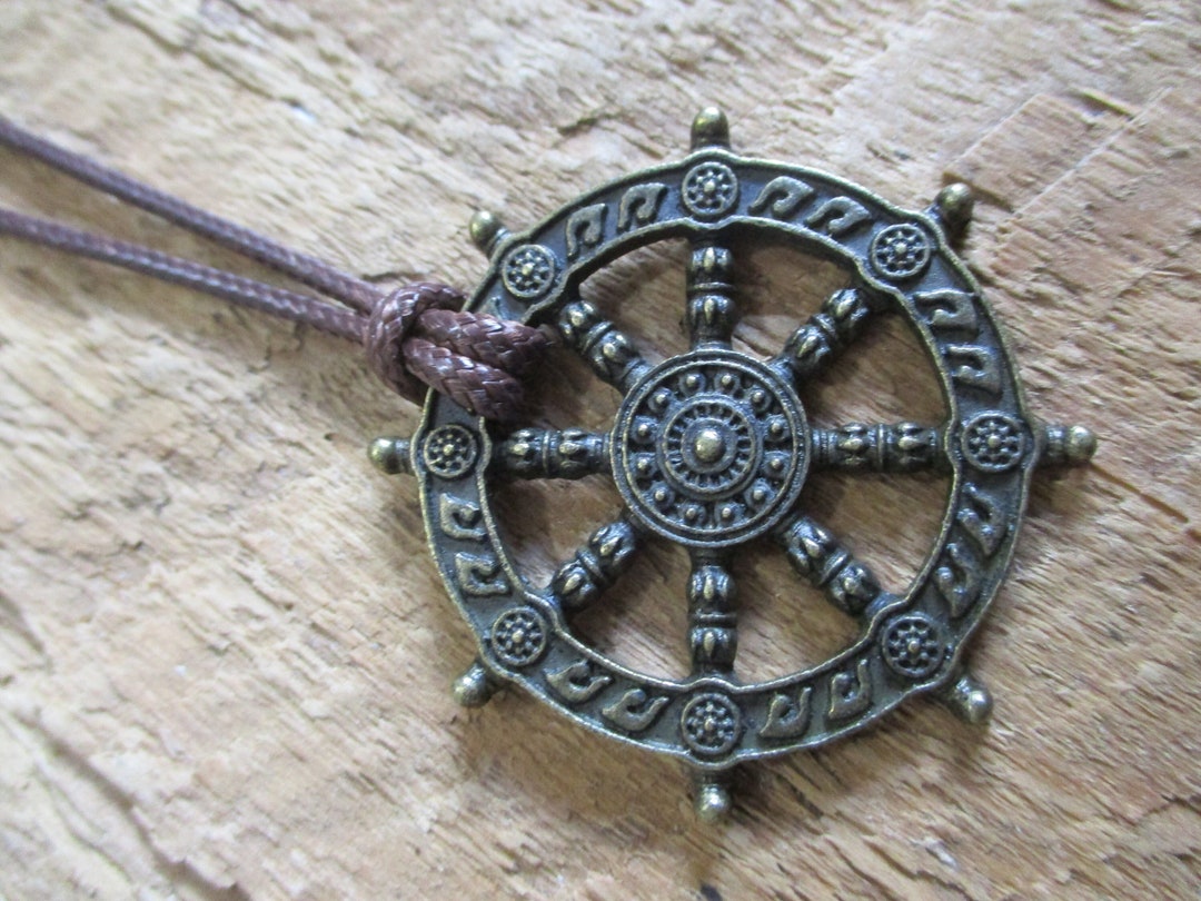 Dharma Pendant Wheel of Life Samsara Bronze Amulet Necklace Unisex ...