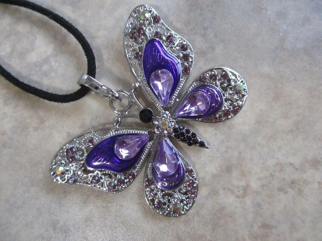 Crystal Butterfly Necklace Large Purple Crystal Butterfly - Etsy