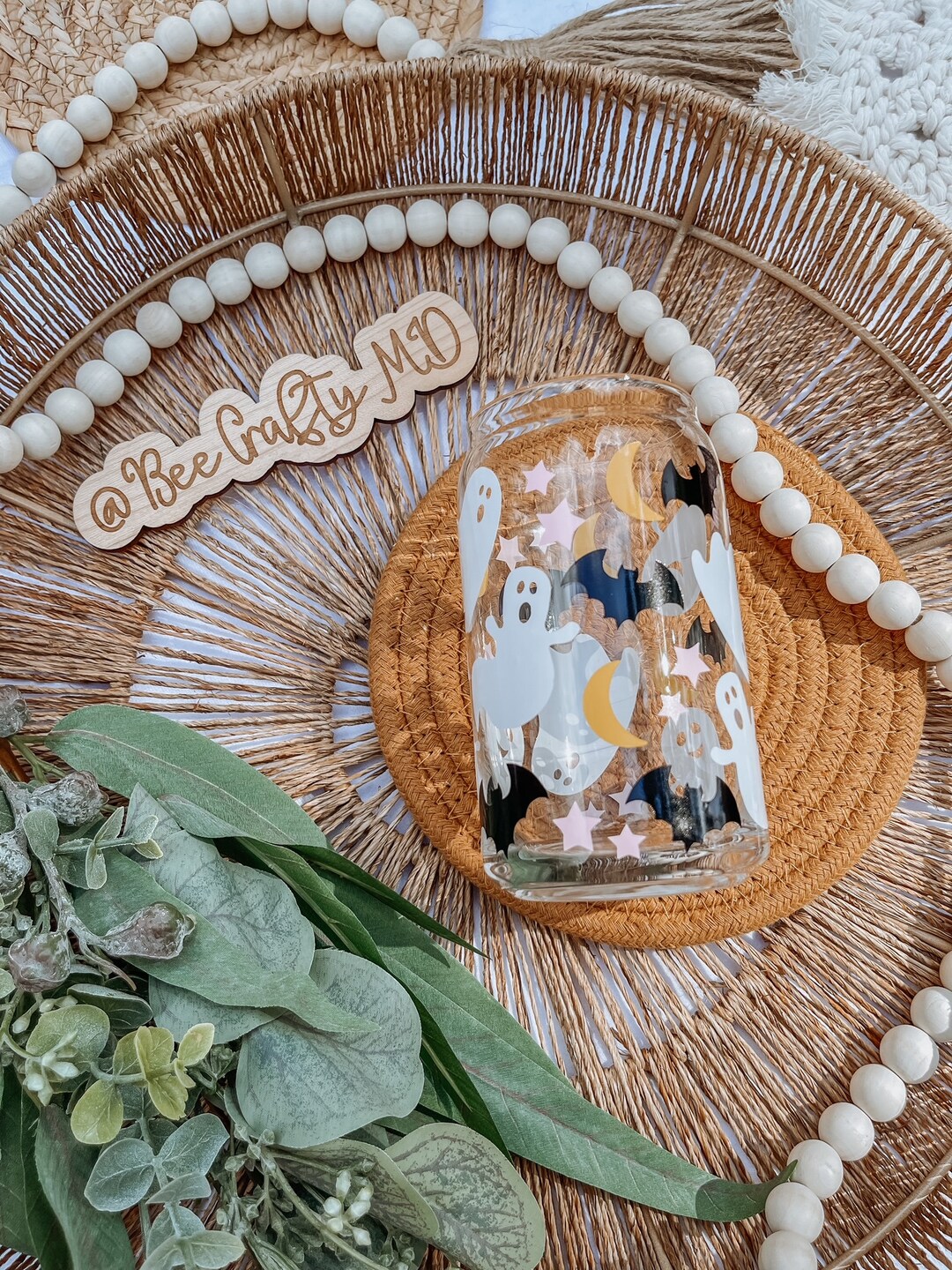 Ghost and Bat Cup, Beer Can Glass, Glass Cup, Spooky Cup, Fall Cup ...