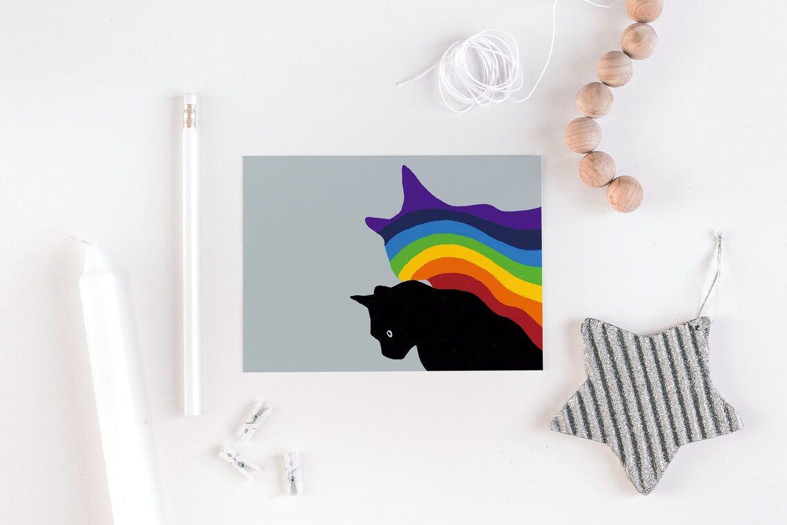 Rainbow Cute Cat, Printable Cat Artwork, Nursery Wall Art, Bedroom ...