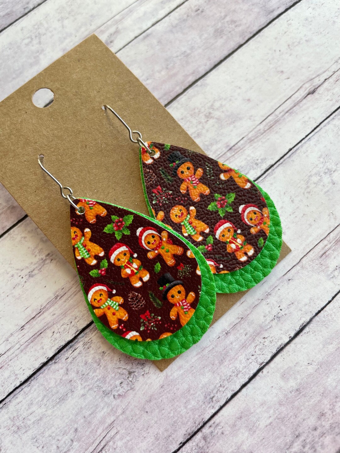 Gingerbread Man Print and Bright Green Double Layered Faux Leather ...