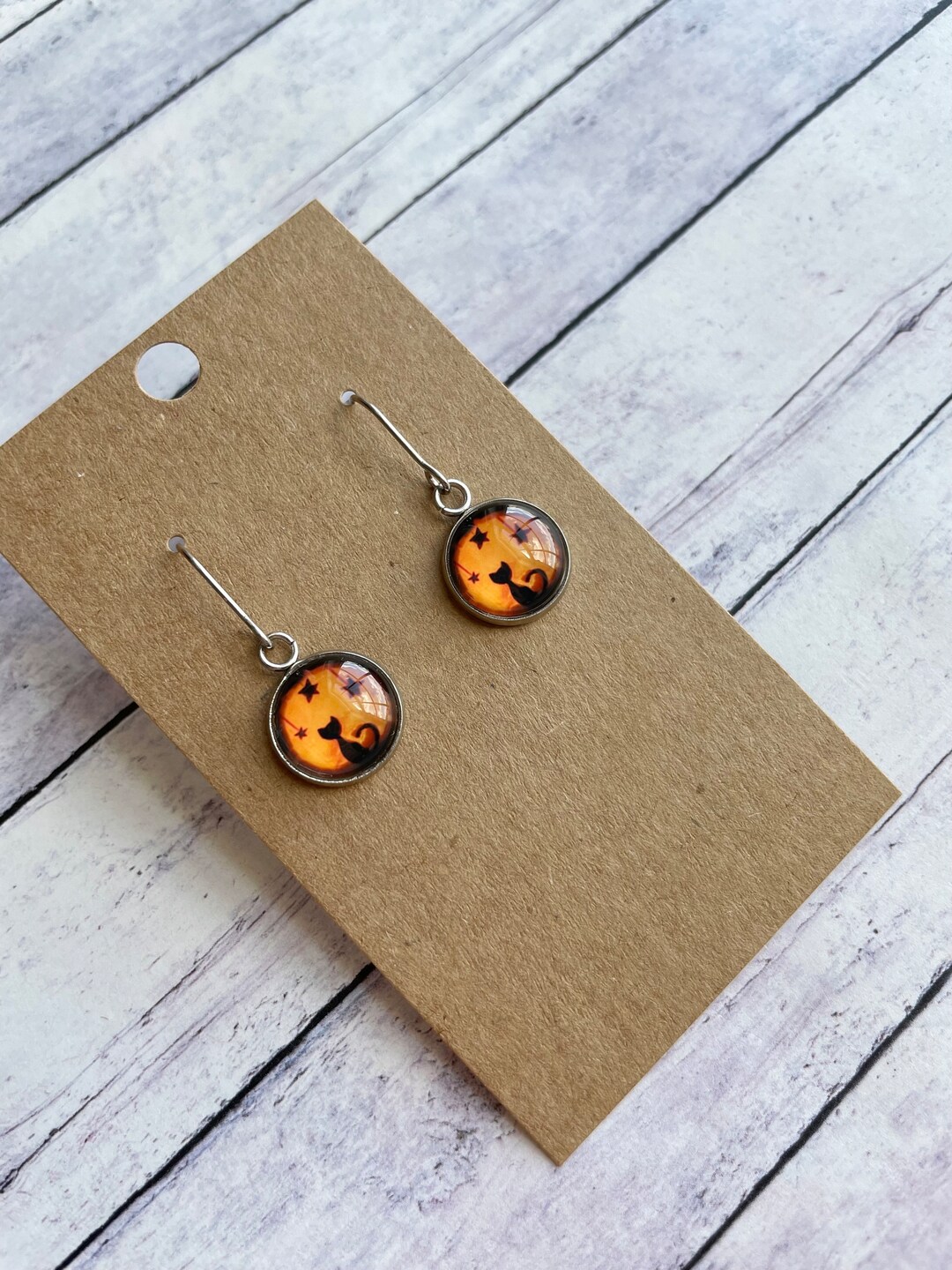 Short Black Cat With Stars Stainless Steel Earrings - Etsy