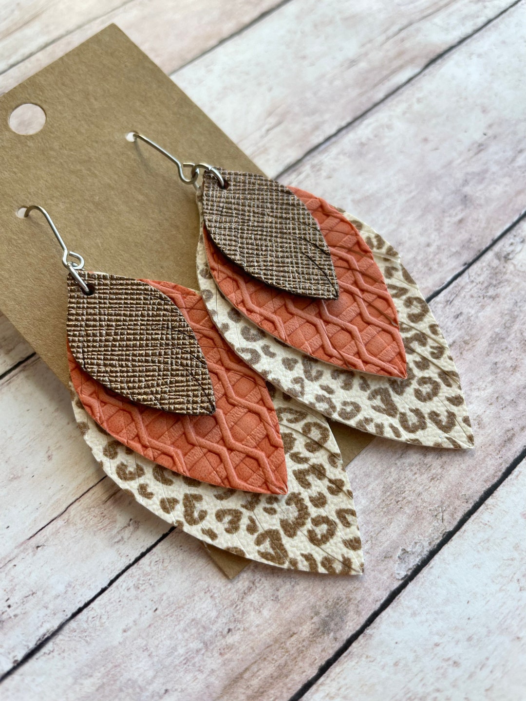 Bronze, Muted Orange and Leopard Print Triple Layered Faux Leather ...