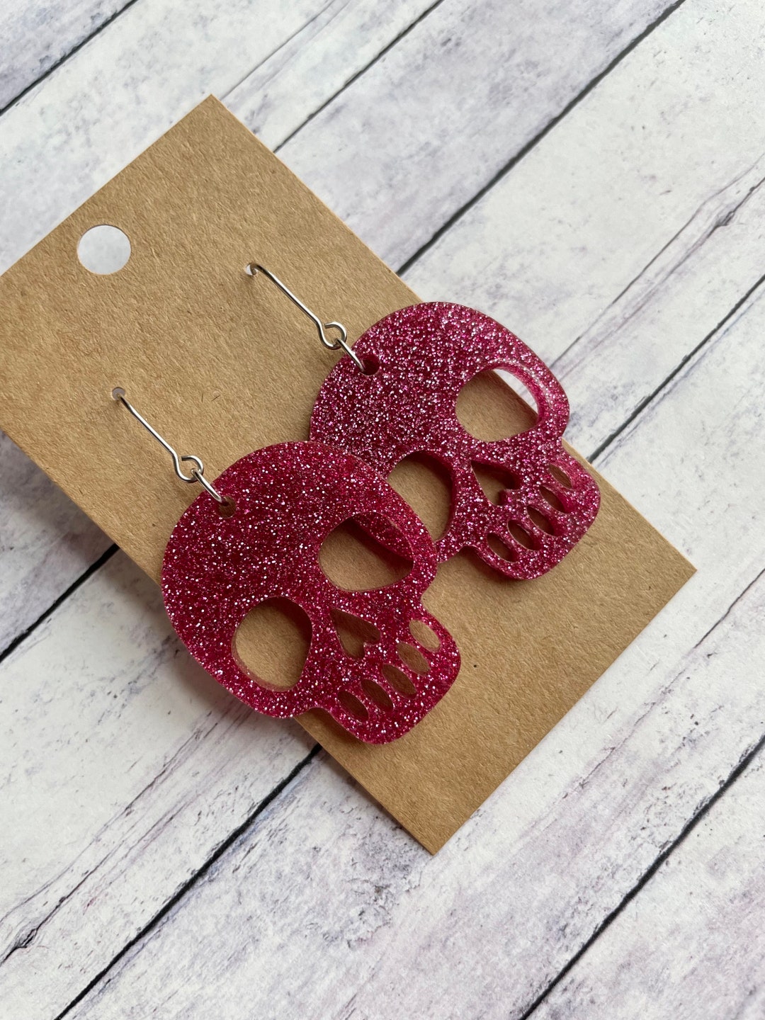 Sparkly Pink Acrylic Skull Stainless Steel Earrings - Etsy