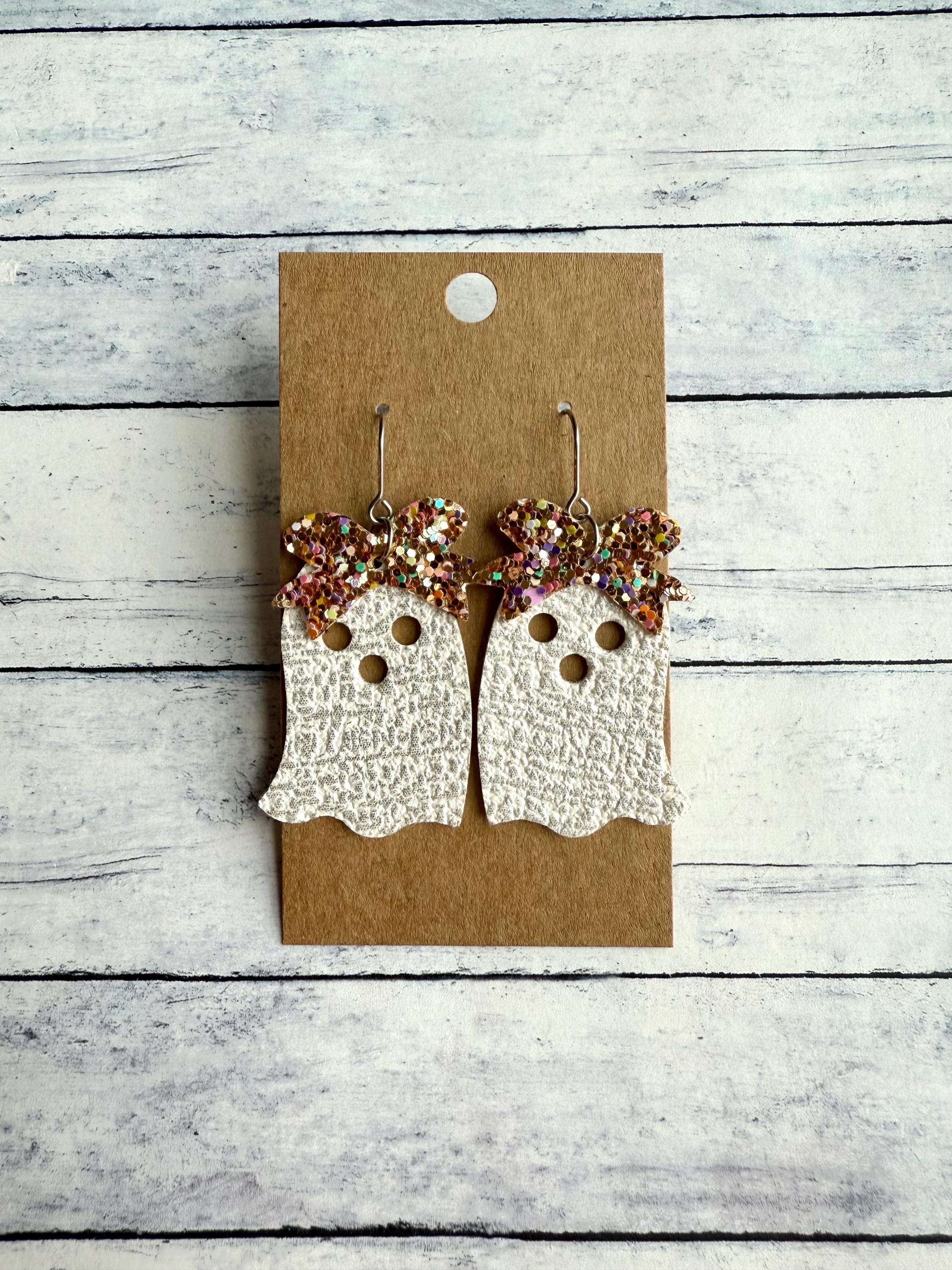Silverish White Ghost With Confetti Bow Double Layered Faux Leather ...