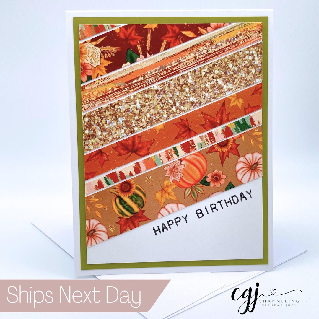 Fall Happy Birthday Card - Handmade With Envelope, Autumn, Leaves ...