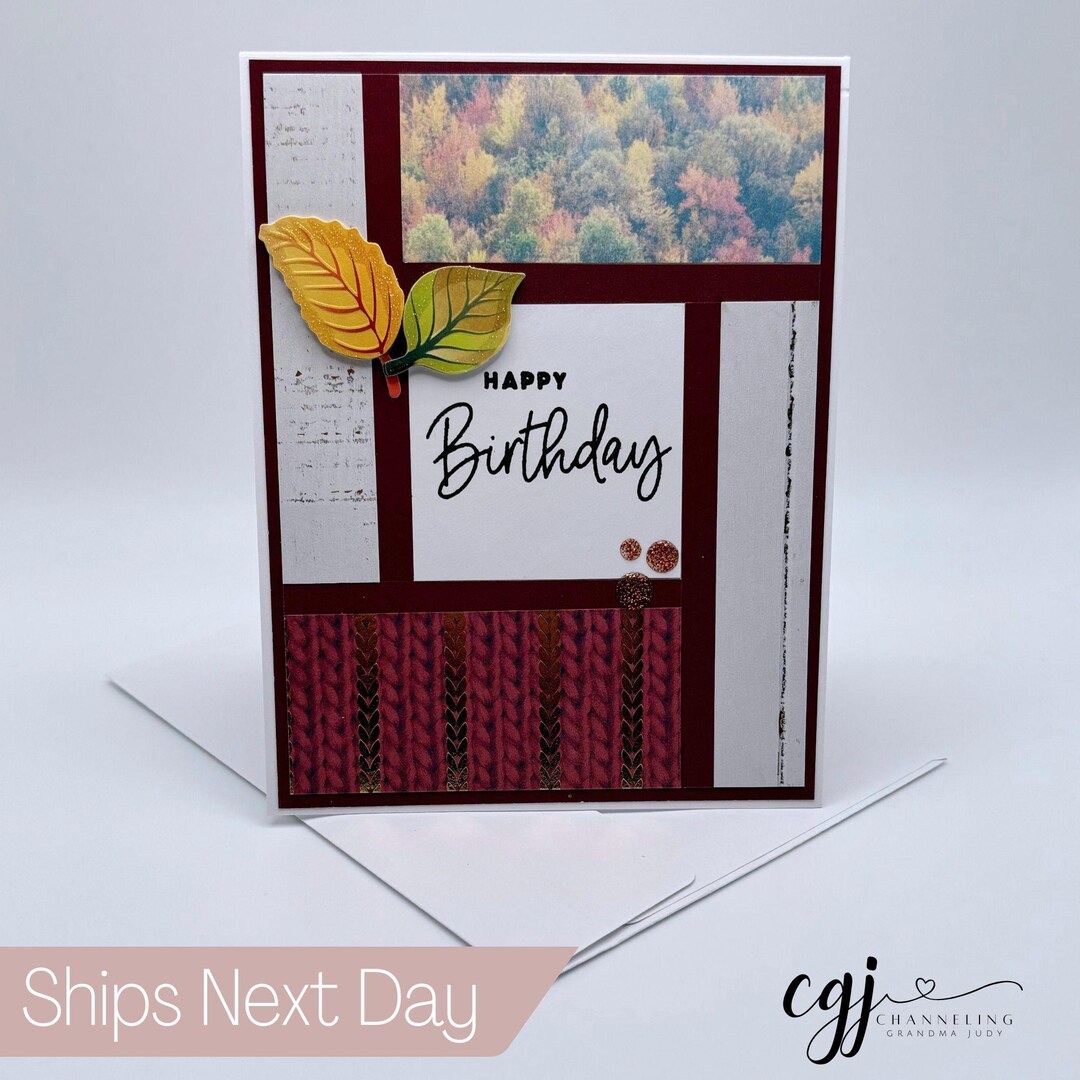 Fall Happy Birthday Card Handmade With Envelope, Autumn, Leaves - Etsy