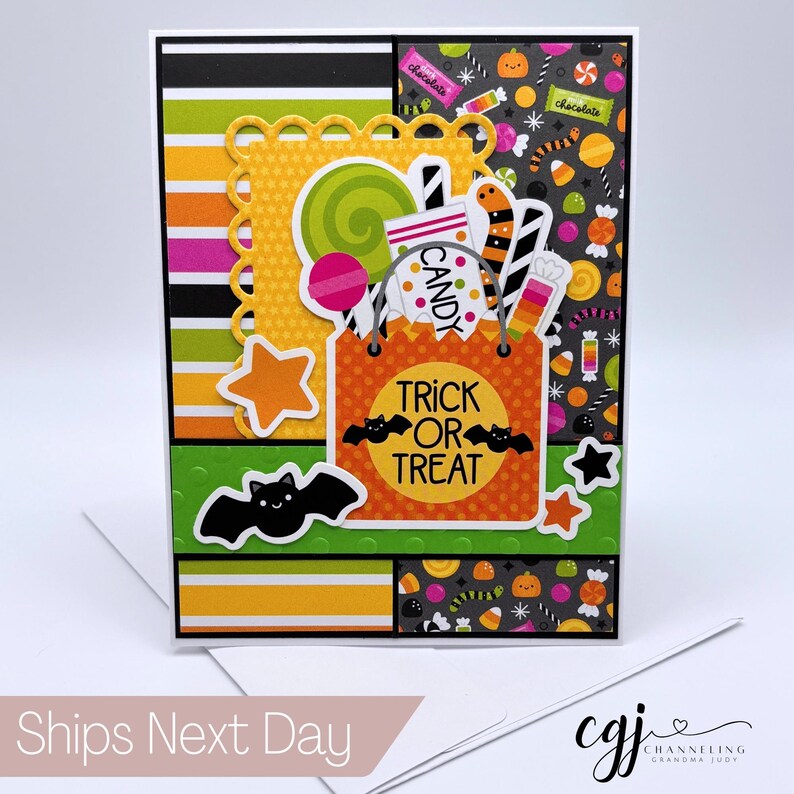 Handmade Halloween Card: Trick or Treat Pumpkins & Bats - Etsy