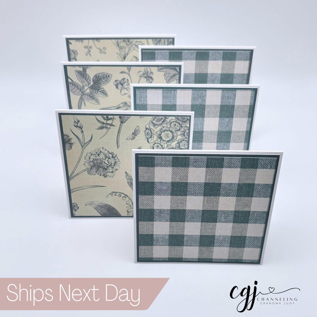 Mini Flower & Plaid Blank Note Card Set of 6 - Handmade - Stationery ...