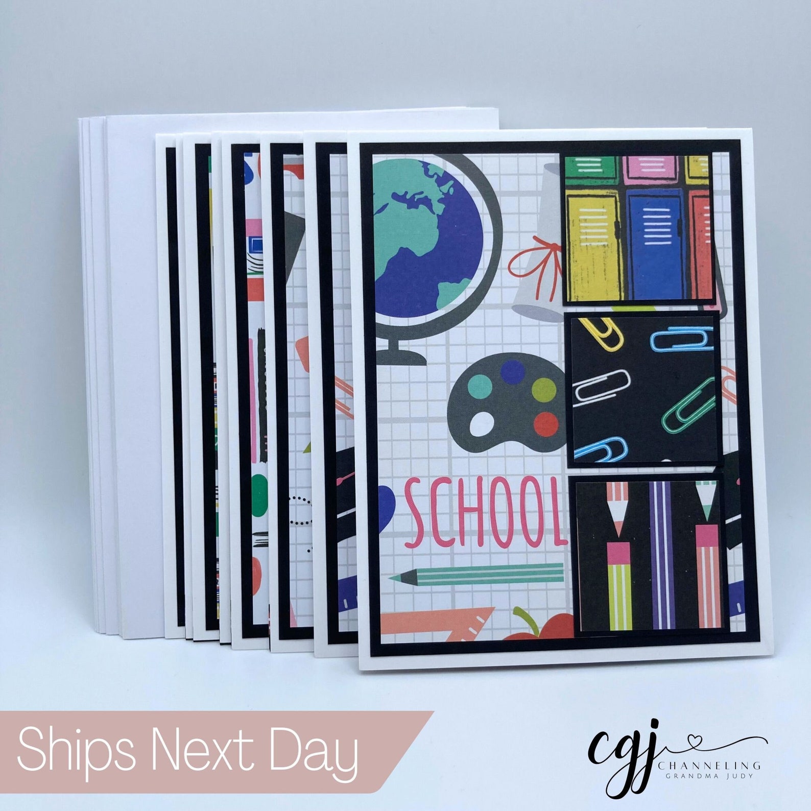 School Blank Notecard Set of 8 - With Envelopes - Handmade - Teacher ...
