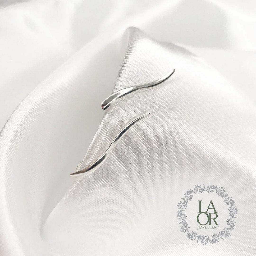 925 Sterling Silver Slim Curvy Line Ear Climbers Earrings | Minimalist ...
