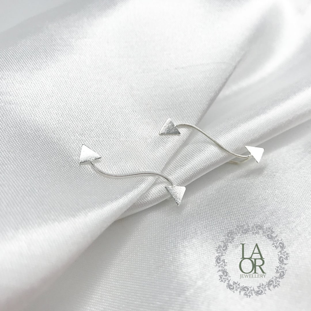 925 Sterling Silver Triangle Ear Crawlers Earrings | Ear Climbers | Ear ...