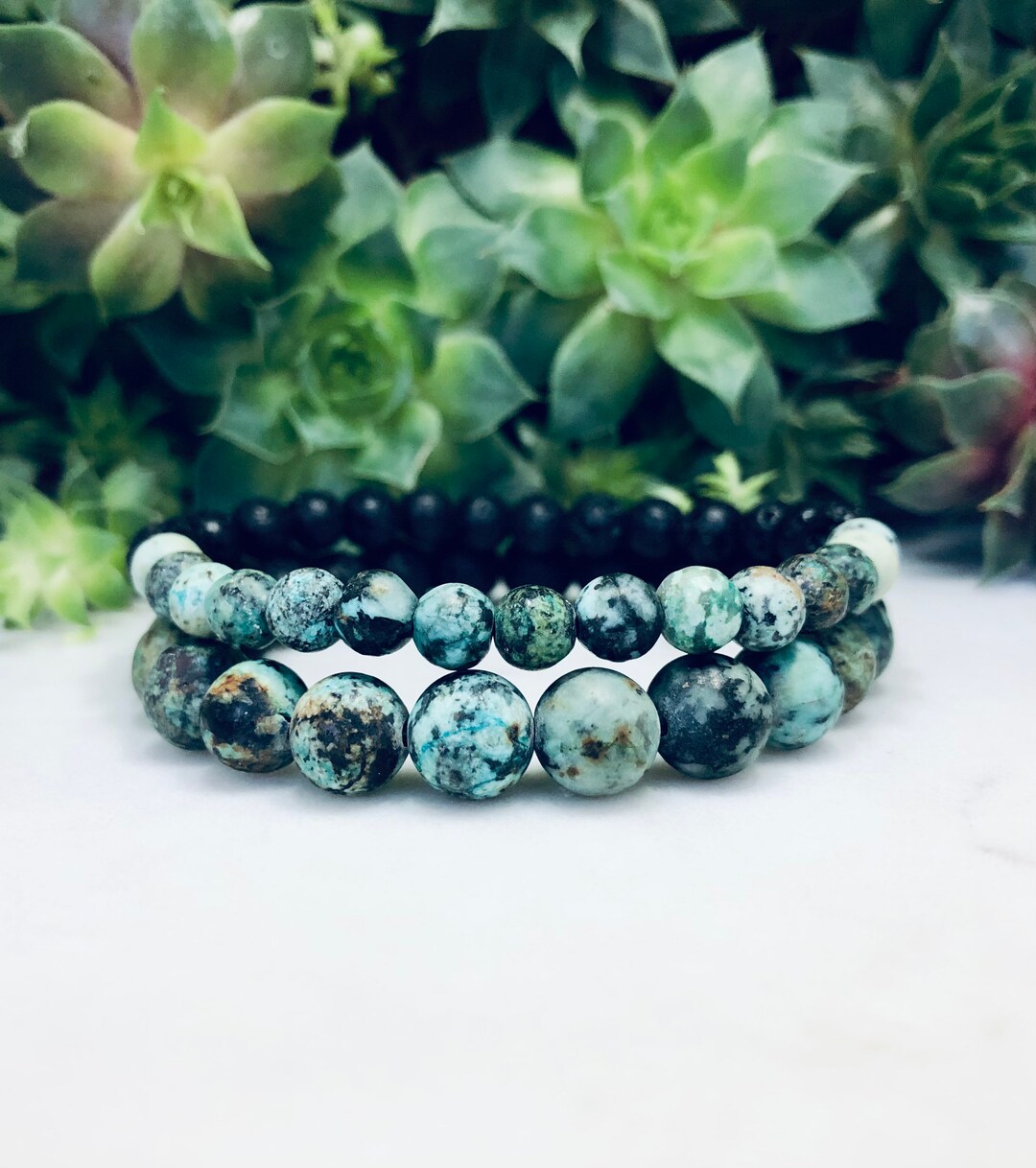 African Turquoise Gemstone + Lava Bead Diffuser Bracelet | 6mm | 8mm ...
