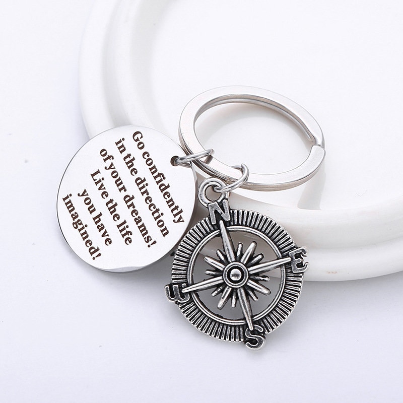 Compass Keychaincustom Keychainengraved Keyringtravel - Etsy