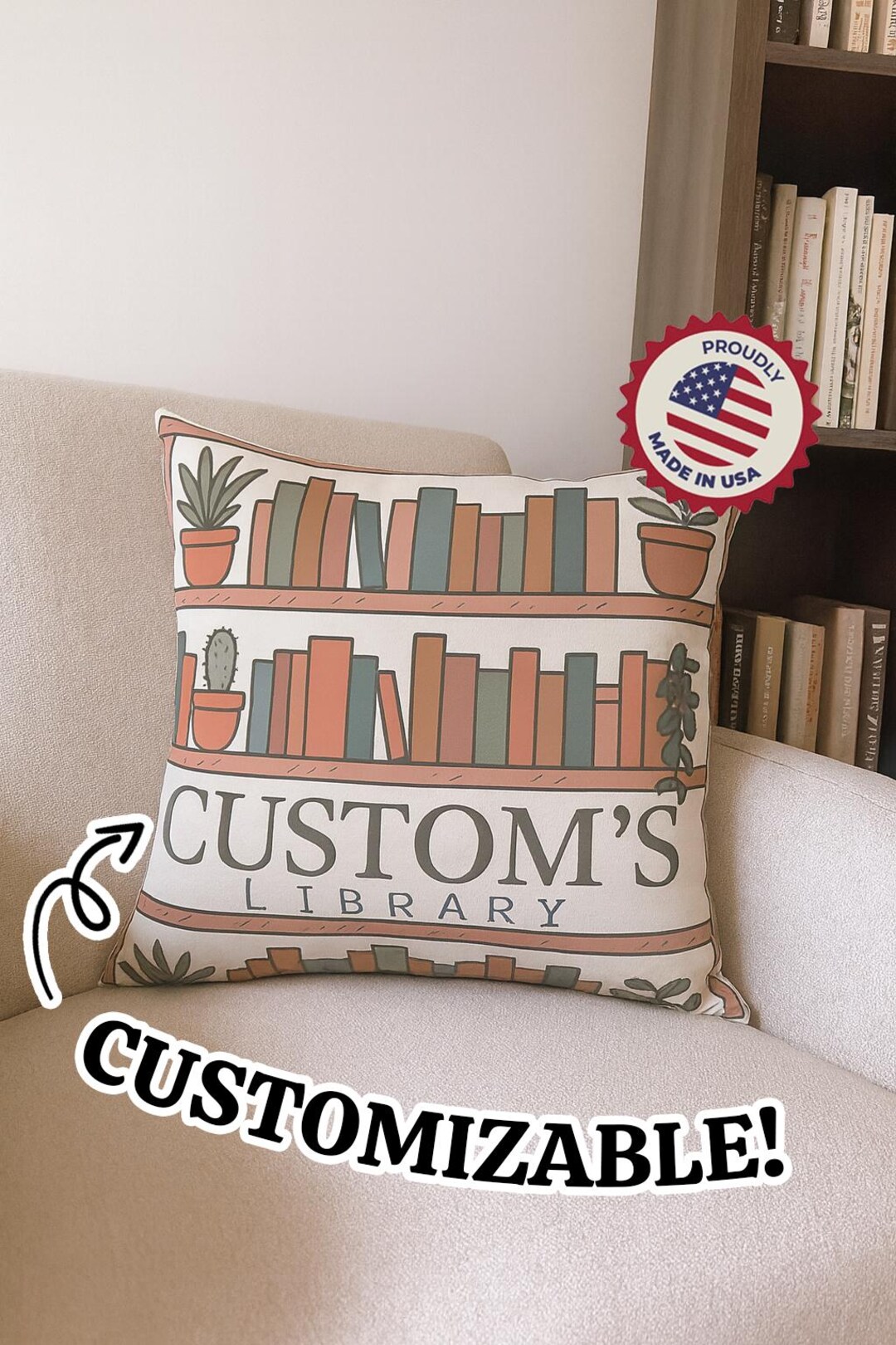 Custom Name Reading Pillow | Personalized Bookish Pillow, Bookshelf ...