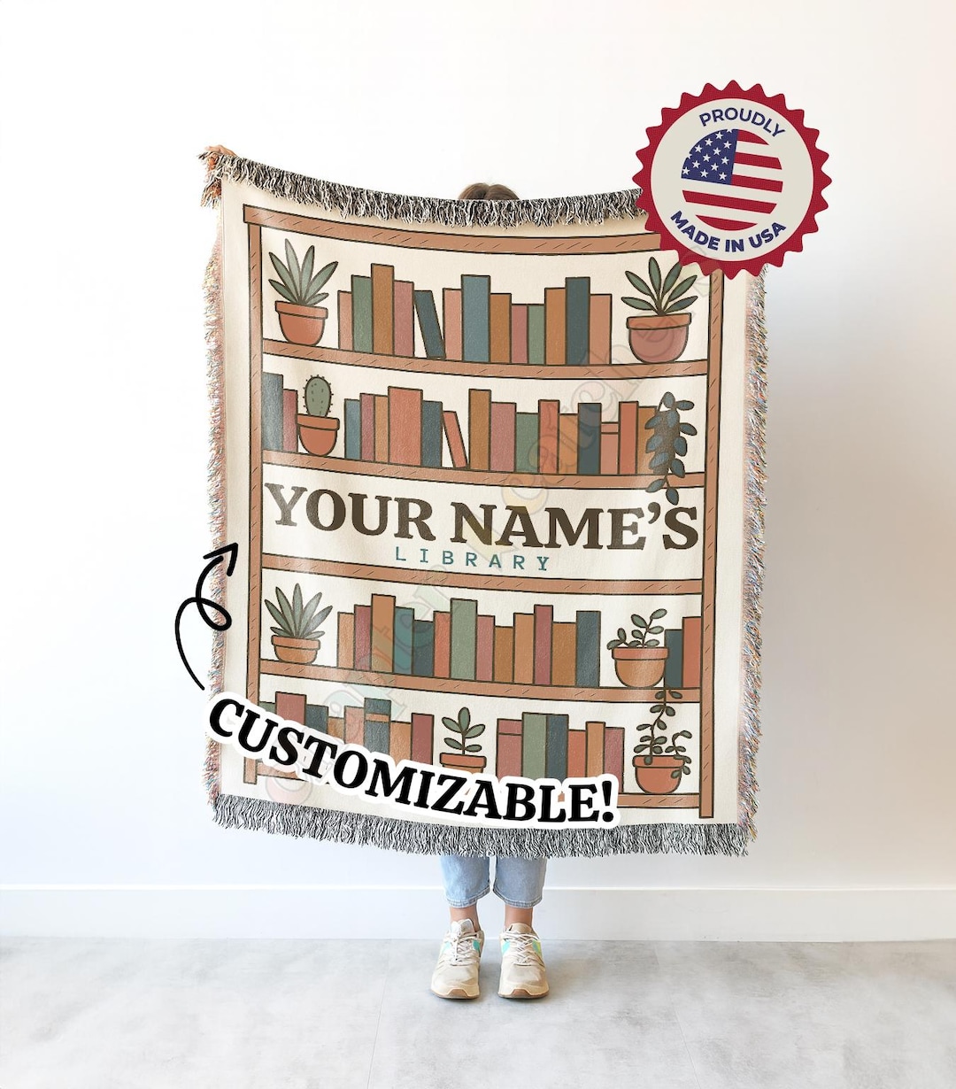 Custom Name Reading Blanket | Personalized Bookish Blanket, Bookshelf ...