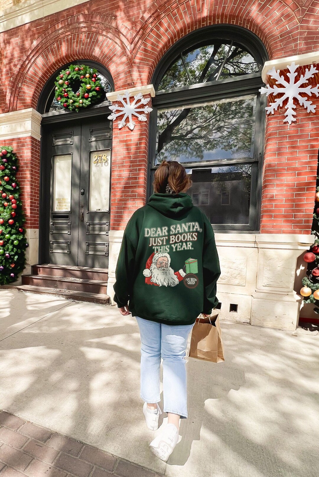 Christmas Bookish Hoodie | Holiday Book Lover Sweatshirt Santa Reader ...