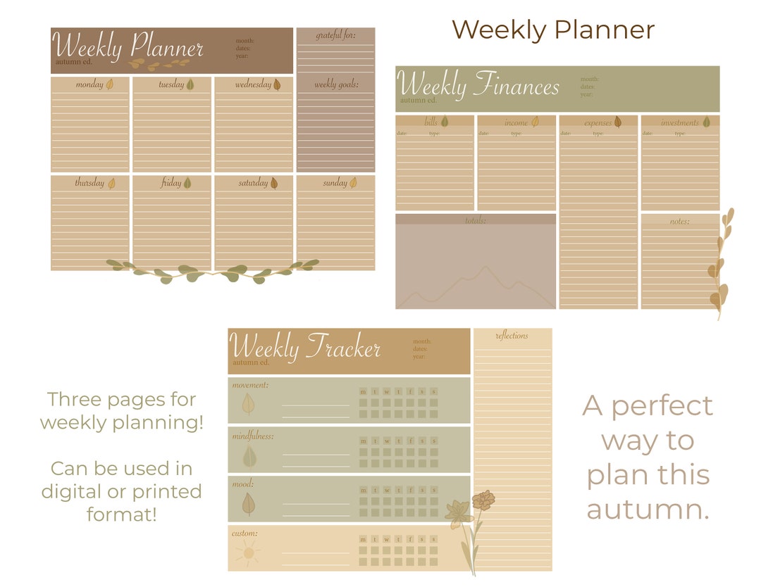 Weekly Planner: Digital & Printable - Autumn Ed. - Etsy