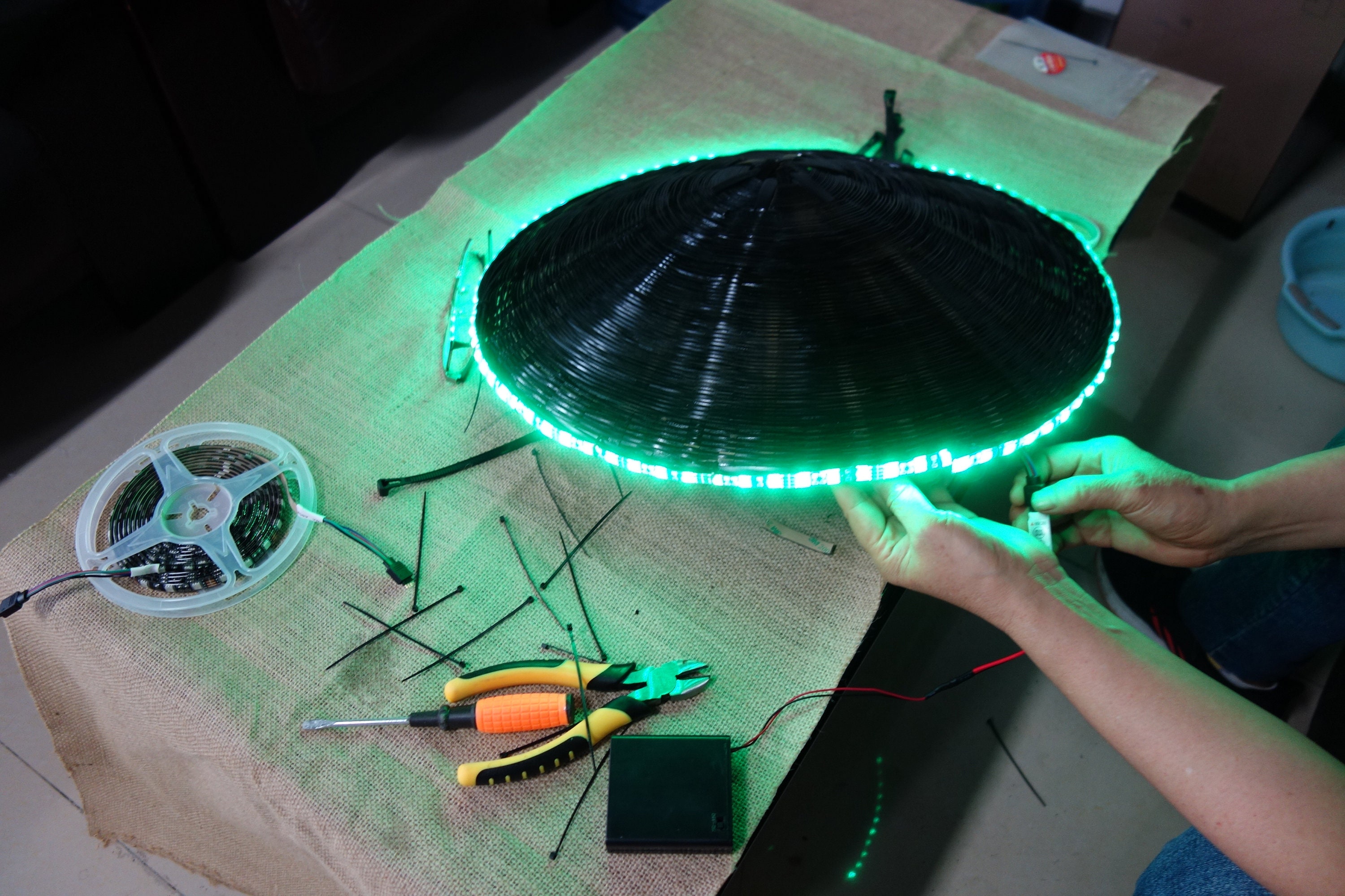 LED Belt Black Bamboo Hat Frisbee Shape Light up with | Etsy