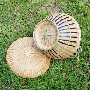 Hand-woven Bamboo Basket With Lid and Handle. Natural - Etsy