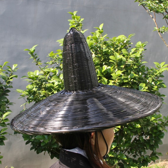 Black Bamboo Hat Korean Traditional High Hat Wide Brim - Etsy