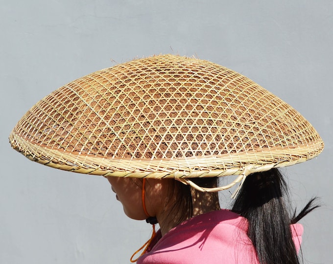 Chinese Hemispherical Bamboo Farmer Rice Hat Oriental Asian Japanese ...