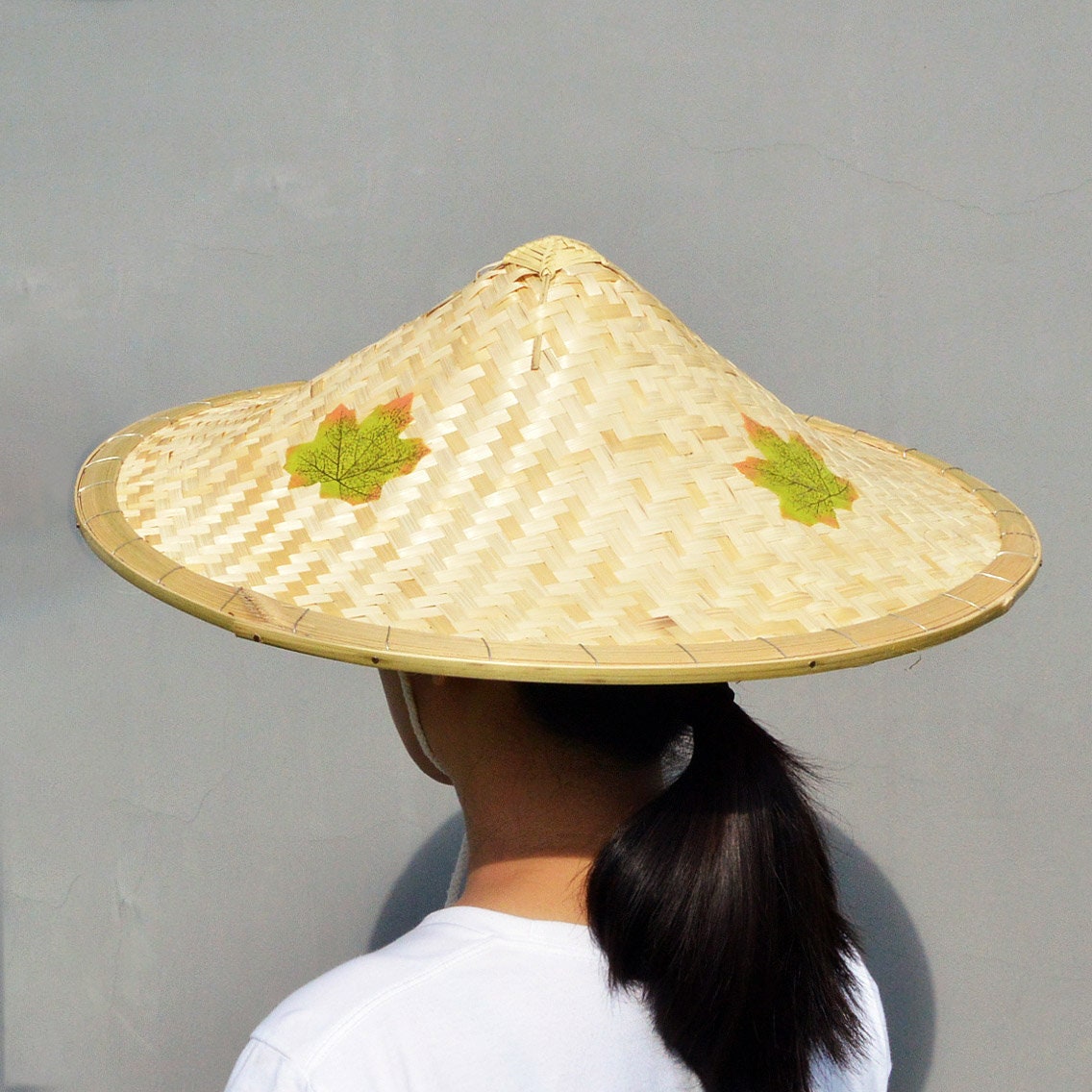 Bamboo Hat 3 Maple Leaf Decoration Surface Sun Hat Dia. 18.5 | Etsy