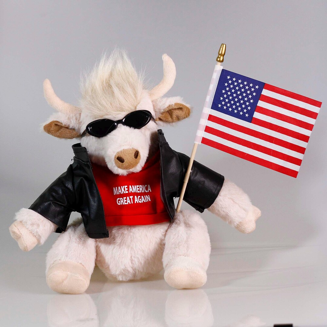 Cool Trump Highland Cow Stuffed Animal Highland Cow With Flag New Trump ...