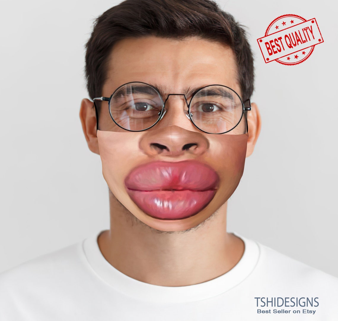 Funny Smiling big lips face mask Printed Facial Decorations | Etsy