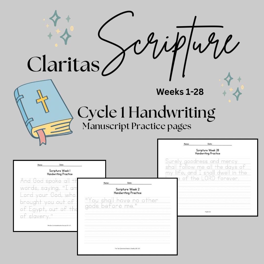 Scripture Handwriting Manuscript Practice- Claritas Cycle 1 - Etsy