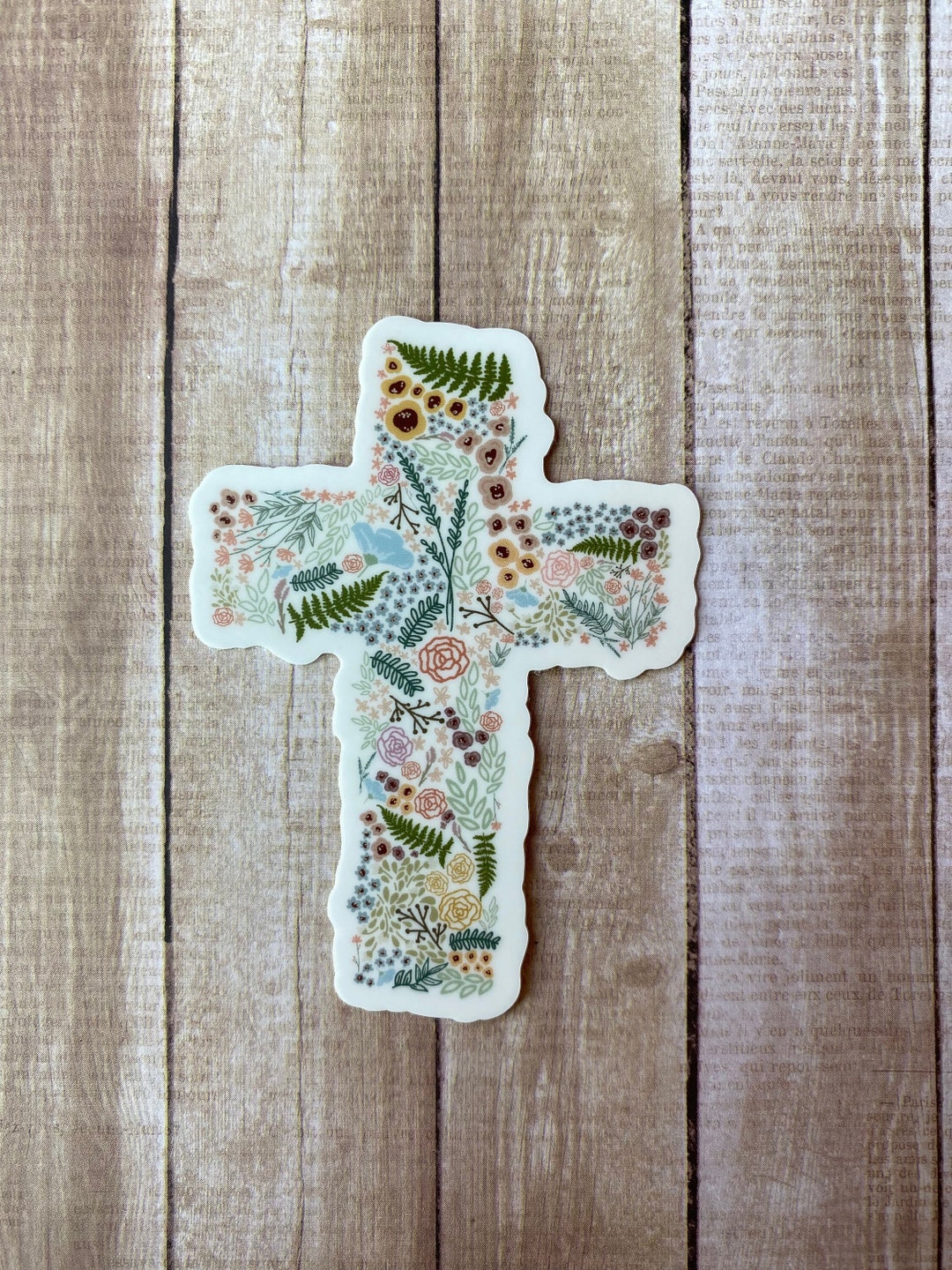 Floral Cross Sticker - Etsy