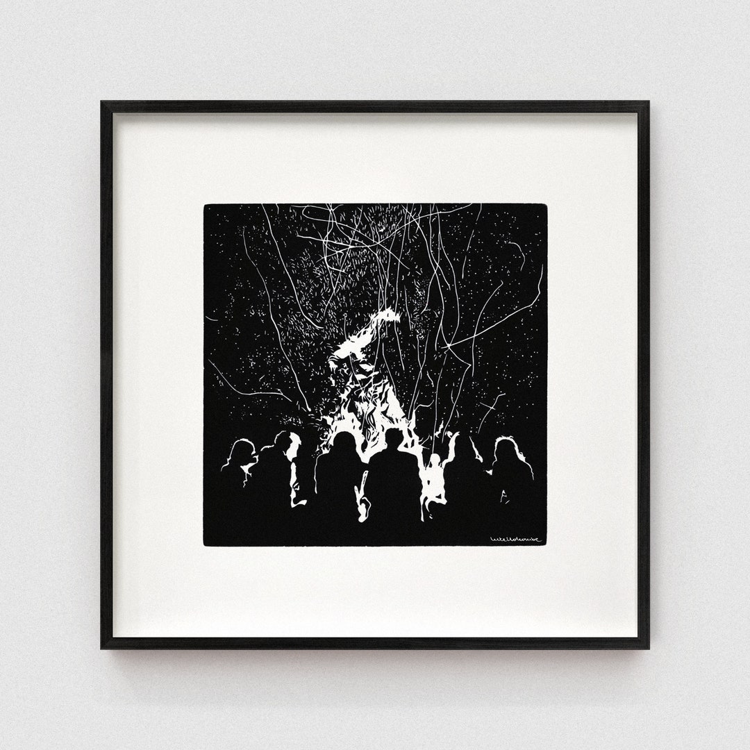 FIRESIDE STORIES Digital Art Print: Campfire Friends Poster Bonfire ...