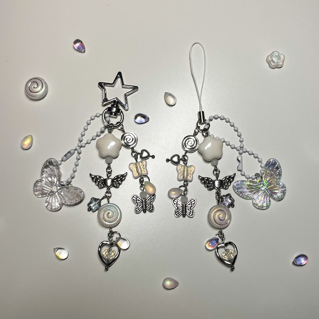 Frosted Princess Beaded Charm Keychain White Ice Edgy Kitsch Cute ...