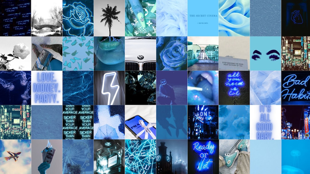 Blue Neon Wall Collage Kit Digital Download 50 Pack Photo - Etsy Ireland