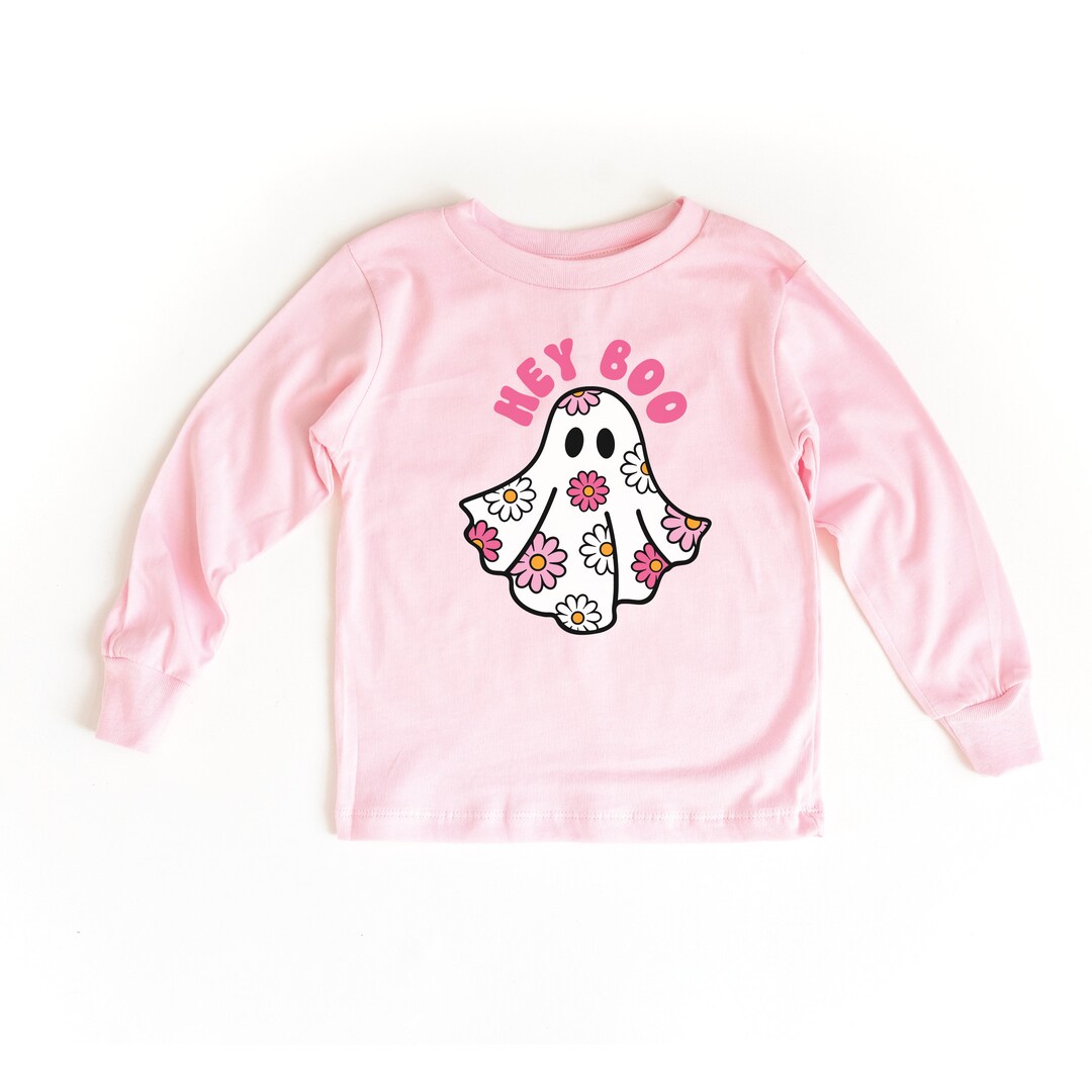 Adorable Pink Ghost 'hey Boo' Child's Long Sleeve Shirt - Perfect for ...