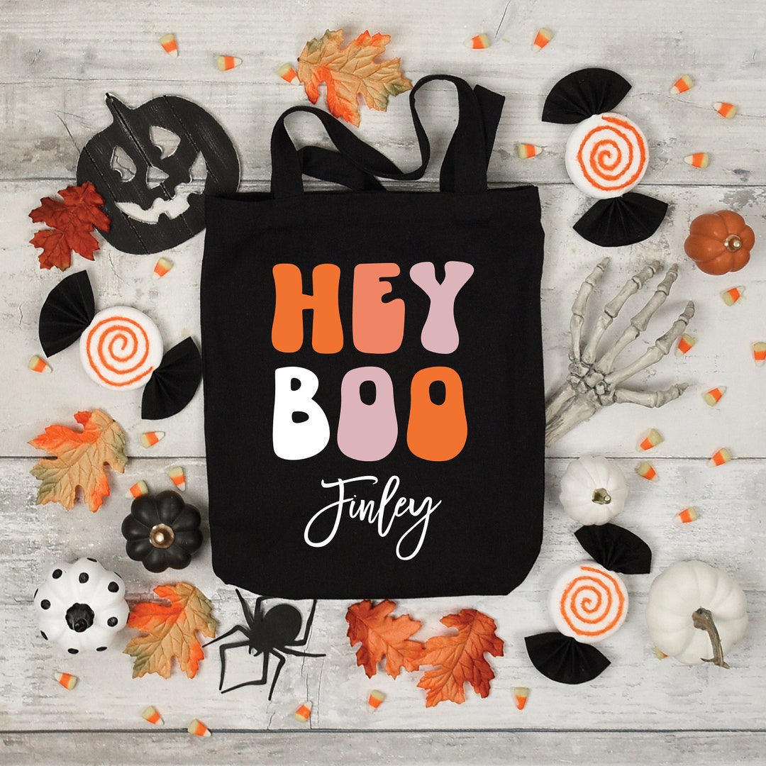 Personalized Halloween Hey Boo Trick or Treat Bag, Halloween Bag for ...