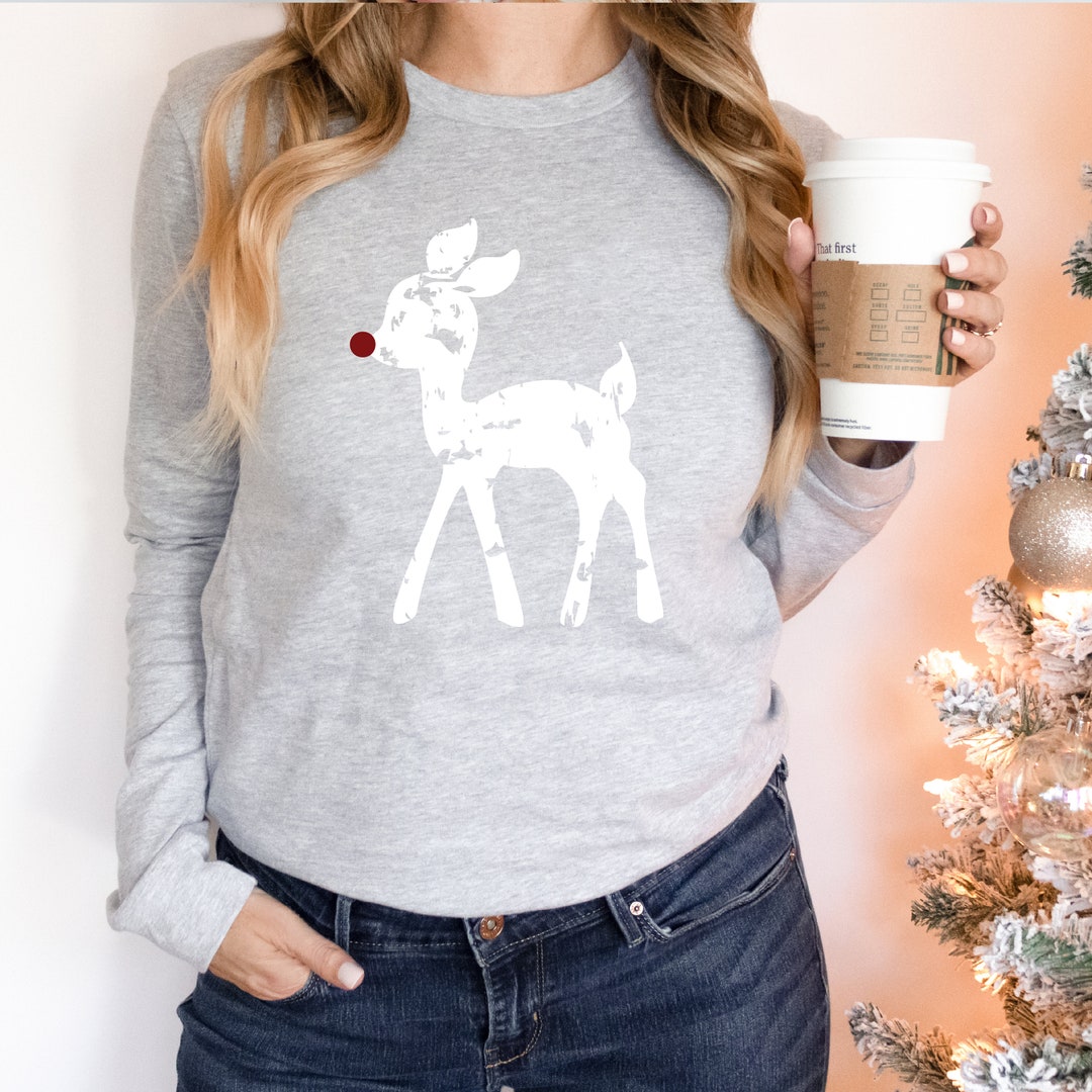Distressed Rudolph the Reindeer Christmas Long Sleeve Tshirt, Christmas ...