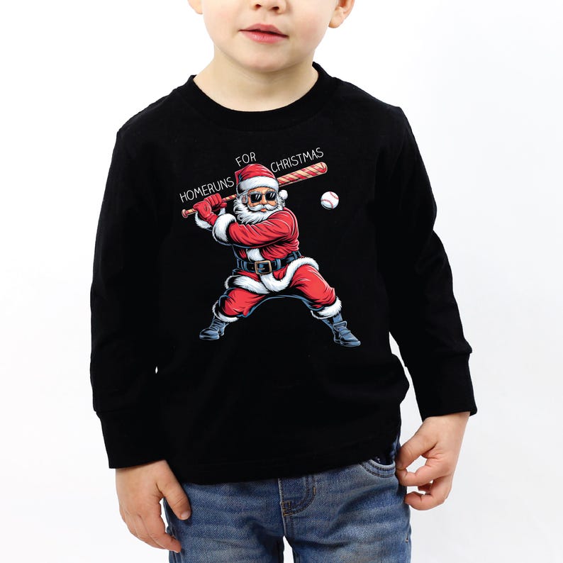 Home Runs for Christmas Kids Baseball Santa Shirt – Toddler to Youth ...