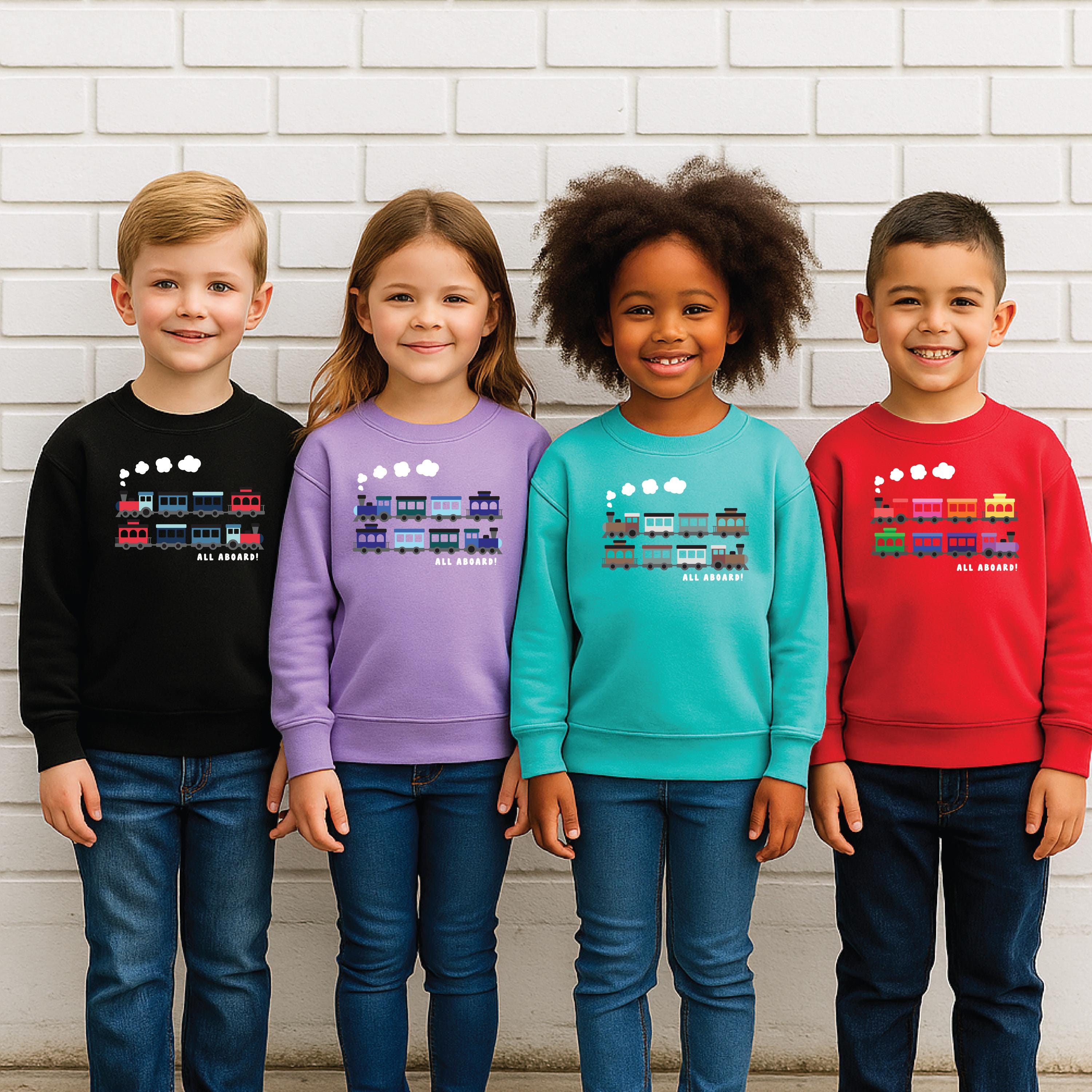 All Aboard Train Kids Sweatshirt – Cute Toddler Train Crewneck ...