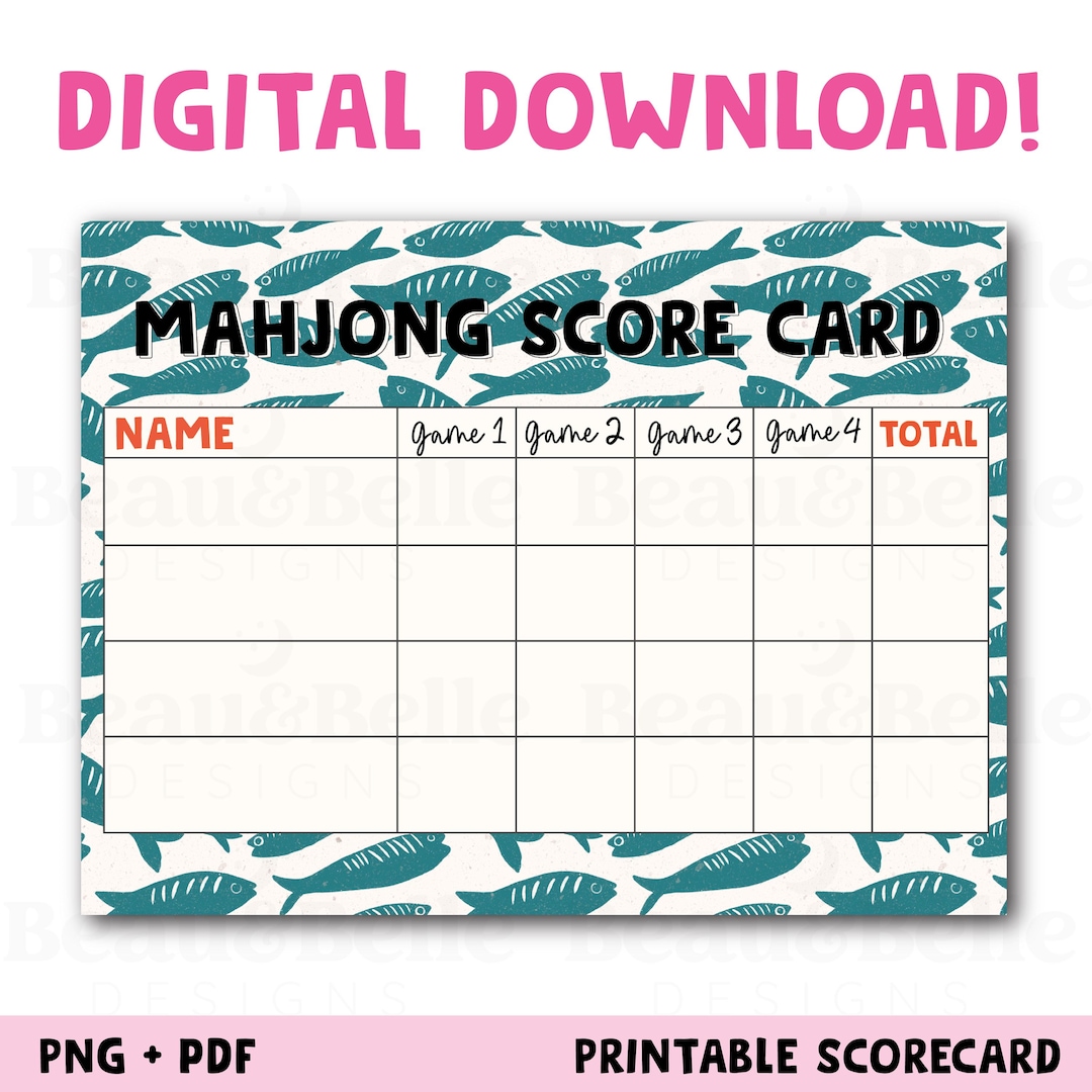 Mahjong Score Card Printable, Mahjong Score Sheet PDF, Coastal Mahjong ...
