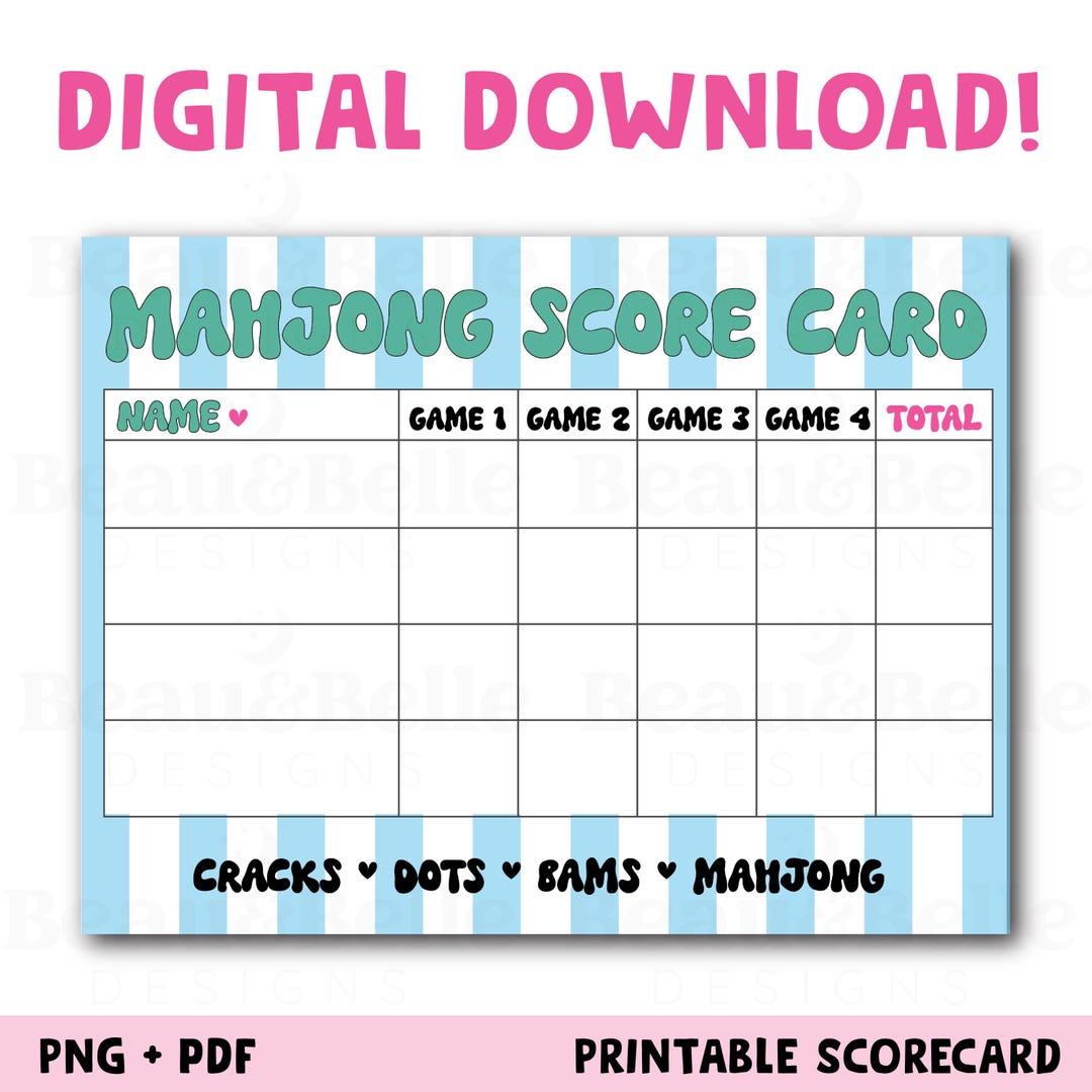 Mahjong Score Card Printable, Mahjong Score Sheet PDF, Mahjong Game ...